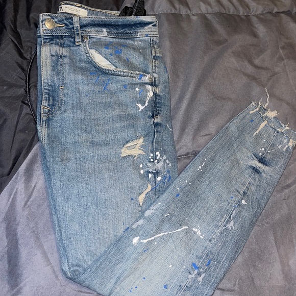 Zara | Pants | Mens Blue Wash Skinny Jeans With Blue And White Splatter ...
